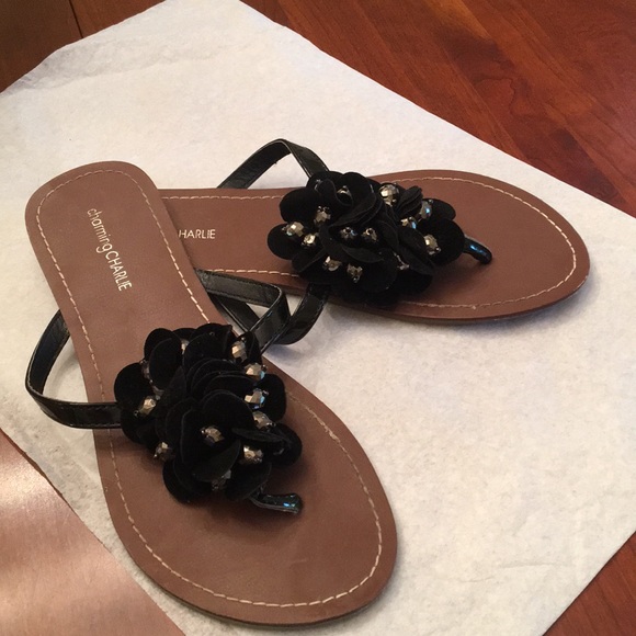 Charming Charlie | Shoes | Charming Charlies Black Thong Sandals | Poshmark
